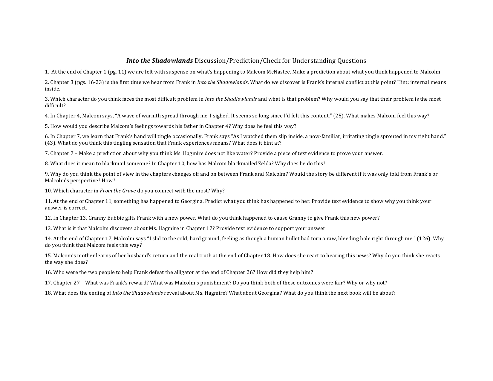 INTO THE SHADOWLANDS: Discussion Guide